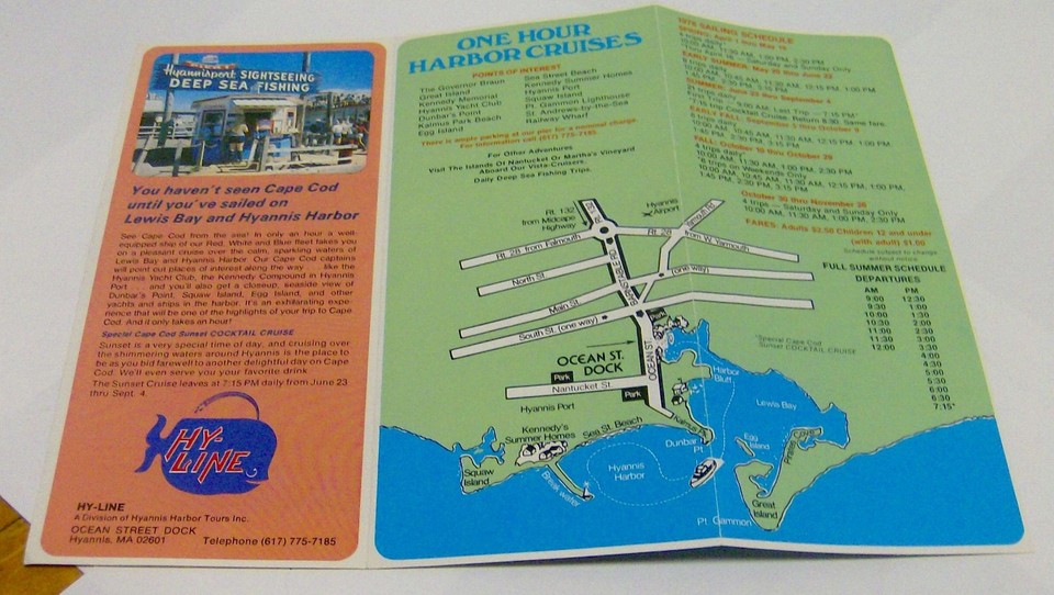 vintage HYANNIS PORT MASSACHUSETTS Harbor Cruise brochure 1970s HY-LINE ...