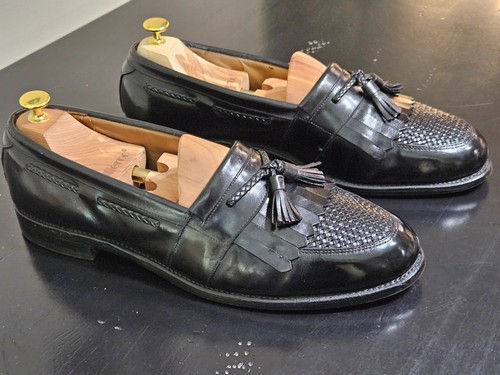 Allen Edmonds Cody Loafers 13 D Black Woven Leather Tassel Kiltie Slip ...