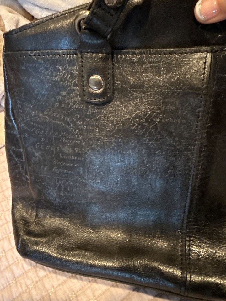Frye Black Leather Tote Shoulder Bag Large Purse Satchel Pockets ...