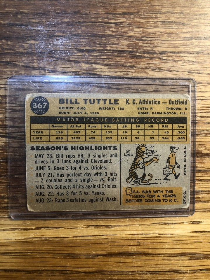 1960 Bill Tuttle Kansas City Athletics Topps Baseball Card #367 | eBay