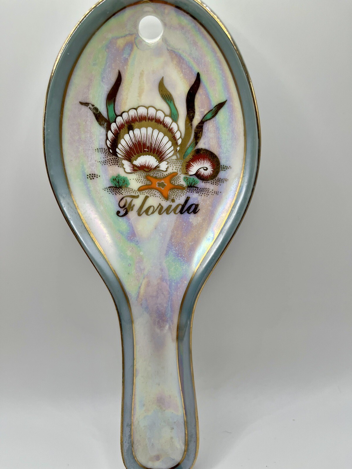 Florida Blue Lustre And Opalescent Ceramic Spoon Rest Nautical Shells ...