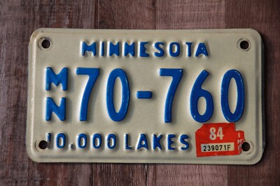1984 MINNESOTA License Plate *** MOTORCYCLE ** 1984 BASE W/ STICKER FOR ...