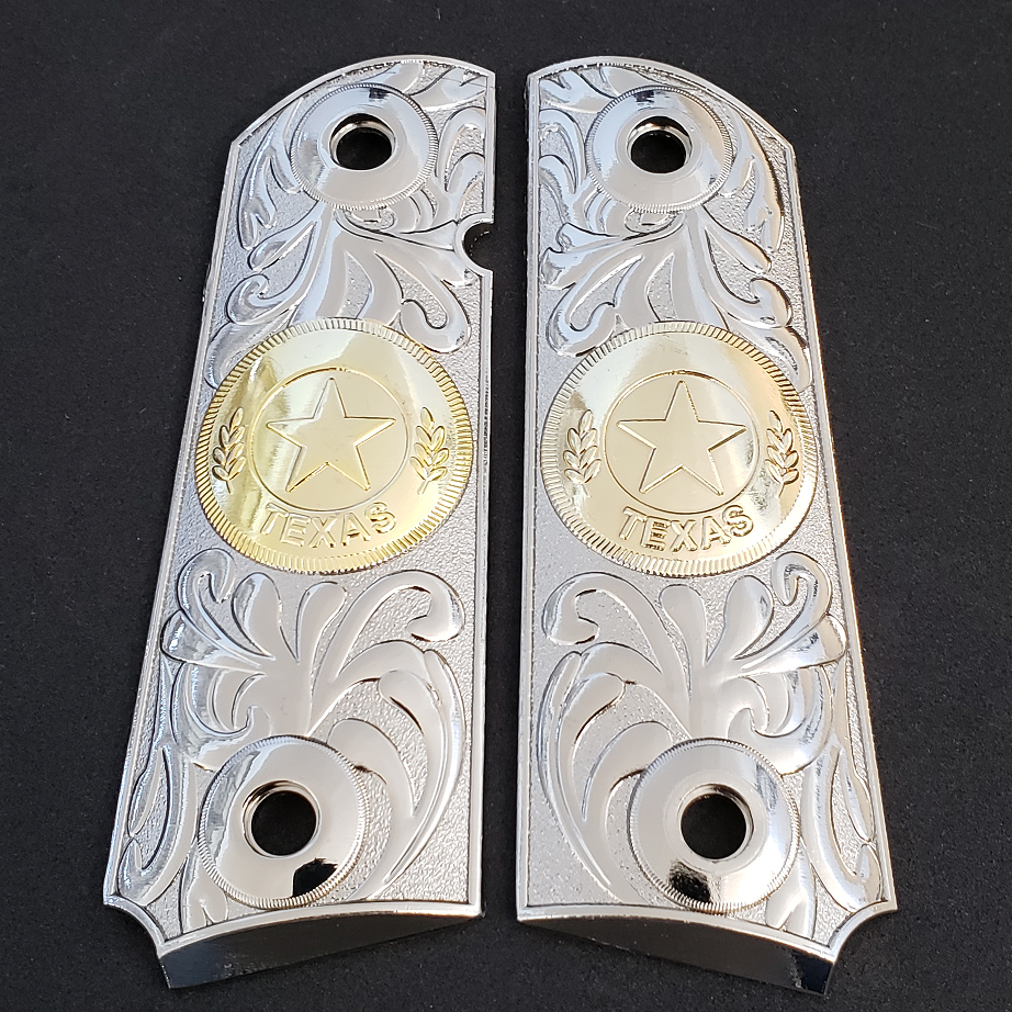 Premium Gun Grips 1911 Colt Full Size Nickel Plated Texas Star W Ambi ...
