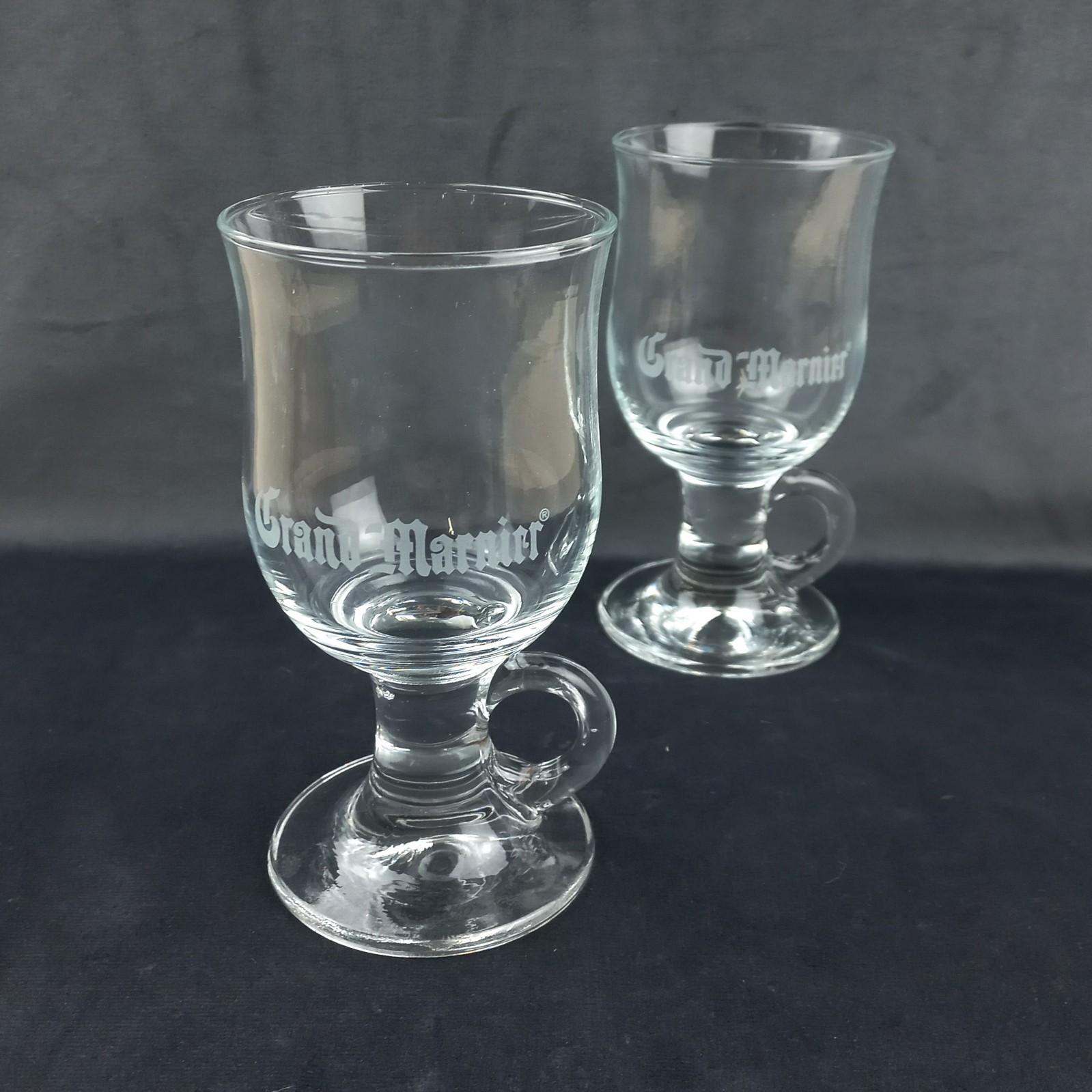 Grand Marnier France Liqueur Glass Footed Handle White Print Bar Set of ...
