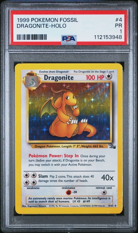 Pokémon TCG Dragonite 4/62 Fossil 1999 Base Set Holo Rare Unlimited PSA ...