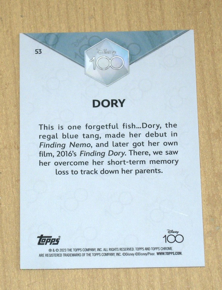 2023 Topps Chrome Disney 100 Years PINK Refractor DORY #53 65/399 US ...