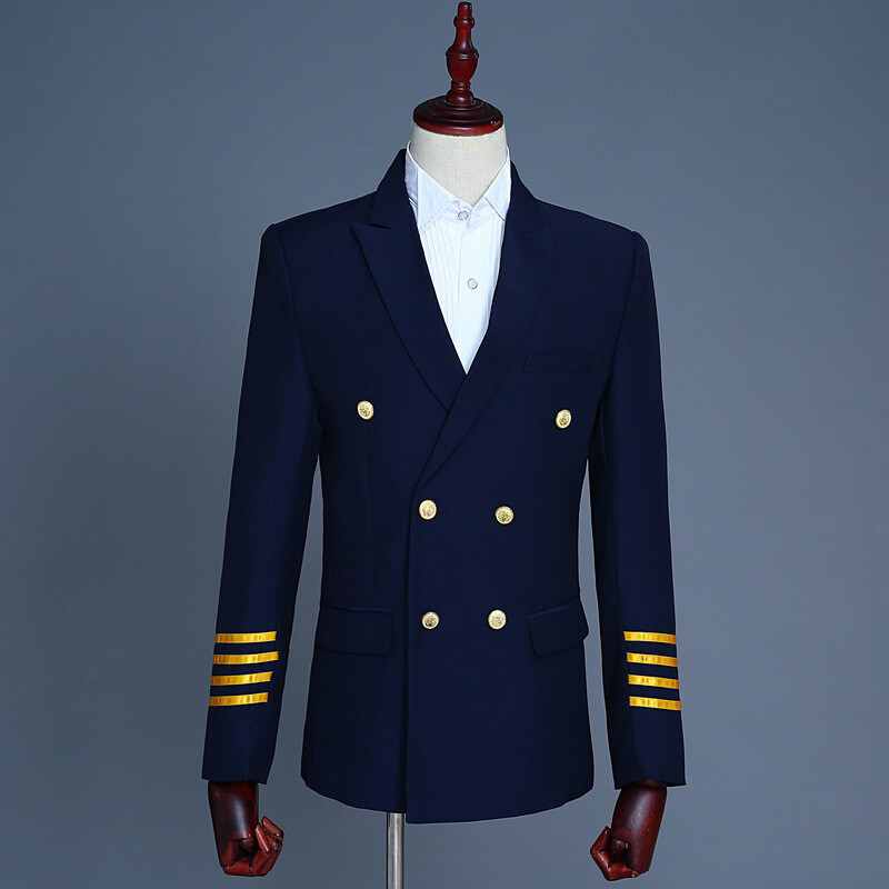 Men Peak Lapel Airline Pilot Captain Suit Aviator Costume Uniform ...
