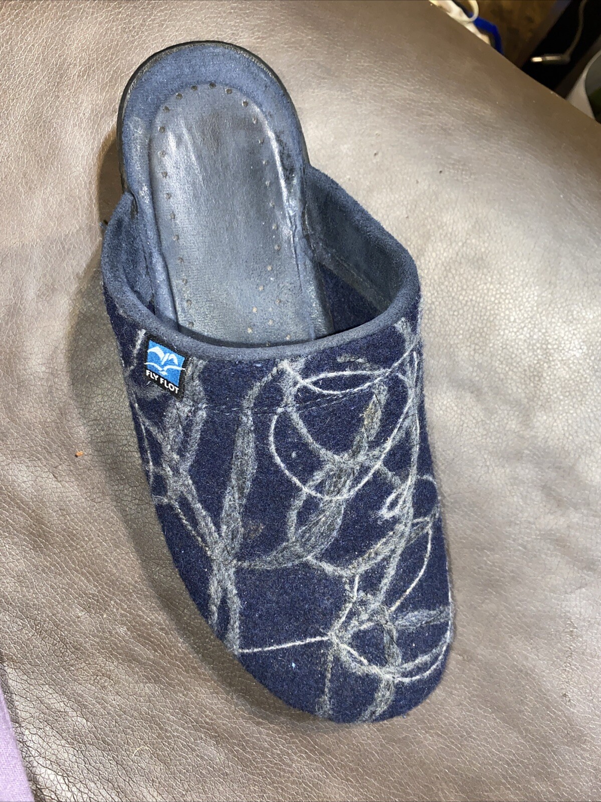 Right Shoe ONLY……Fly Flot Clog Blue Felt Embroidered … - Gem