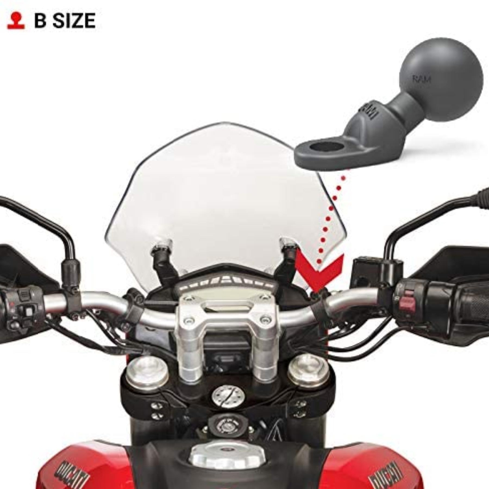 RAM Motorcycle Mirror Mount 9mm Hole Angled Bolt Head 1" Ball Base│RAM ...