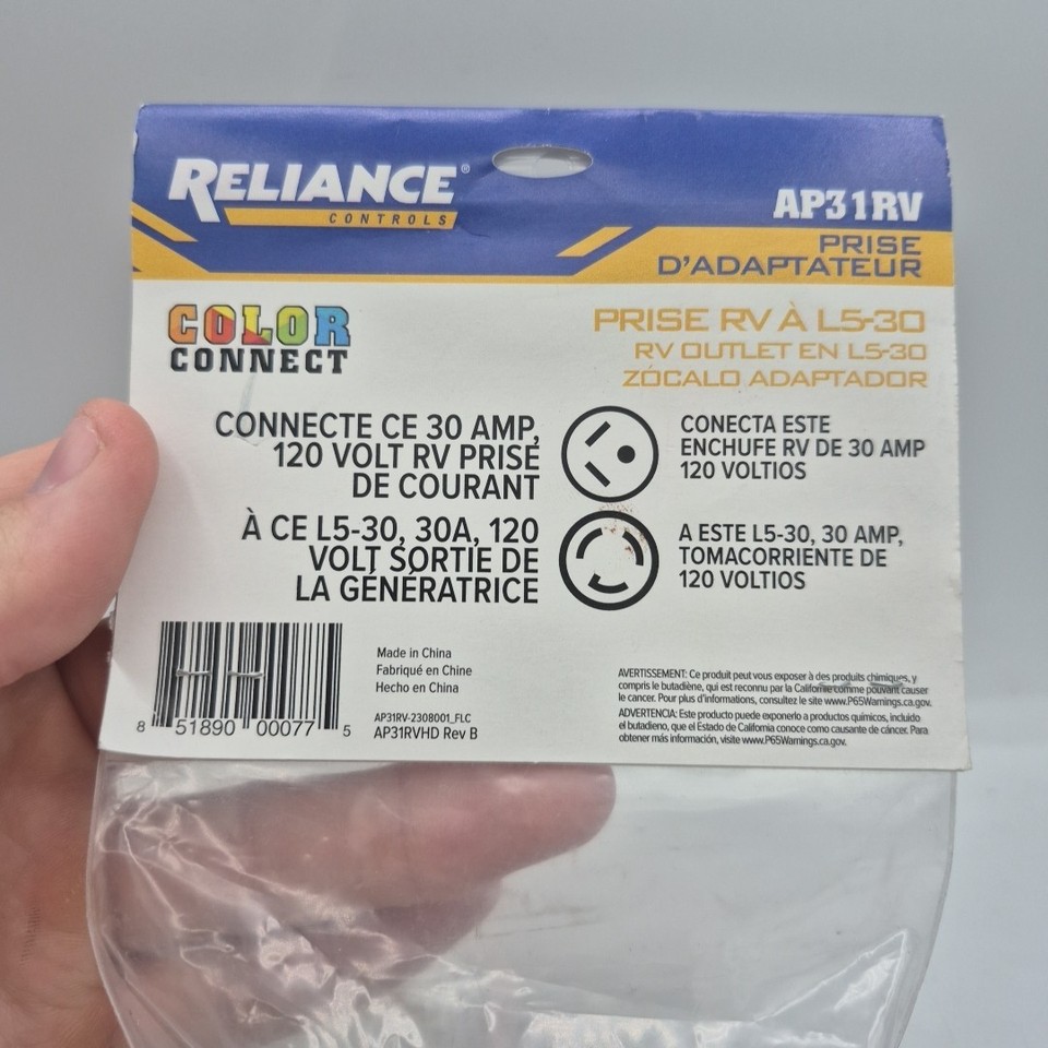 Reliance Generator Adapter Plug to Convert L5-30 to RV, Model# AP31RV ...