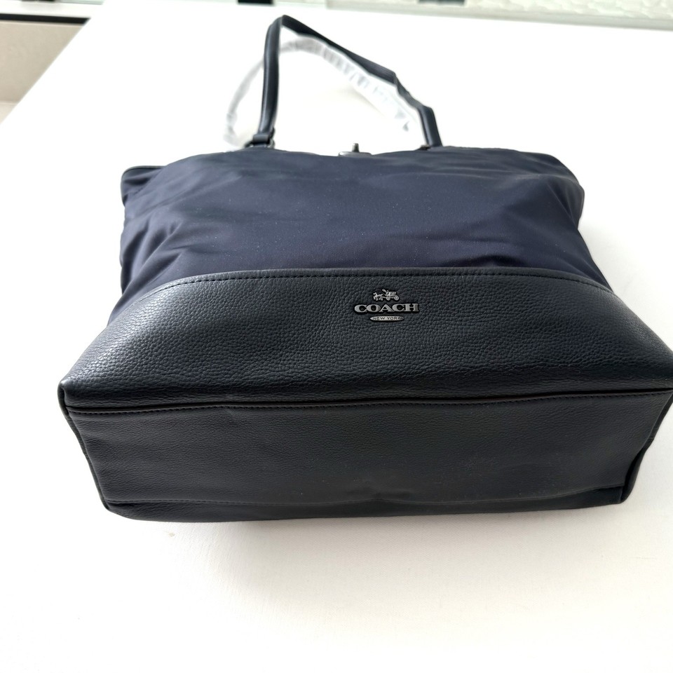 NWT Coach Nylon Leather Large Shoulder Tote Bag Midnight 59073 Button ...