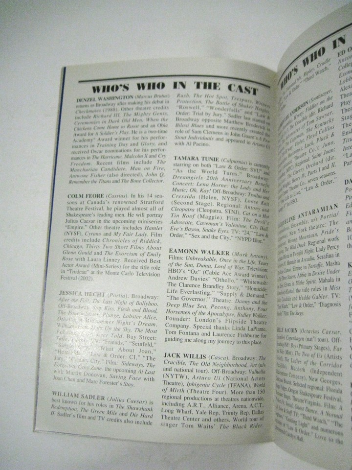 Julius Caesar Playbill April 2005 Belasco Theatre Denzel Washington ...