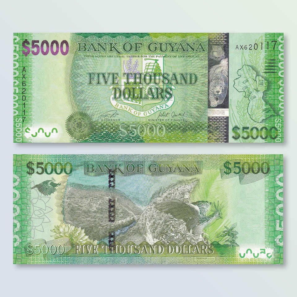Guyana 5000 Dollars, 2018, B118b, P40, UNC | eBay