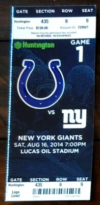 INDIANAPOLIS COLTS TICKET STUB v NEW YORK GIANTS 2014 - MINT! | eBay