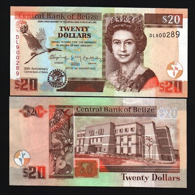 Belize 20 DOLLARS P-72 2012 Commemorative 30th QUEEN Elizabeth UNC ...