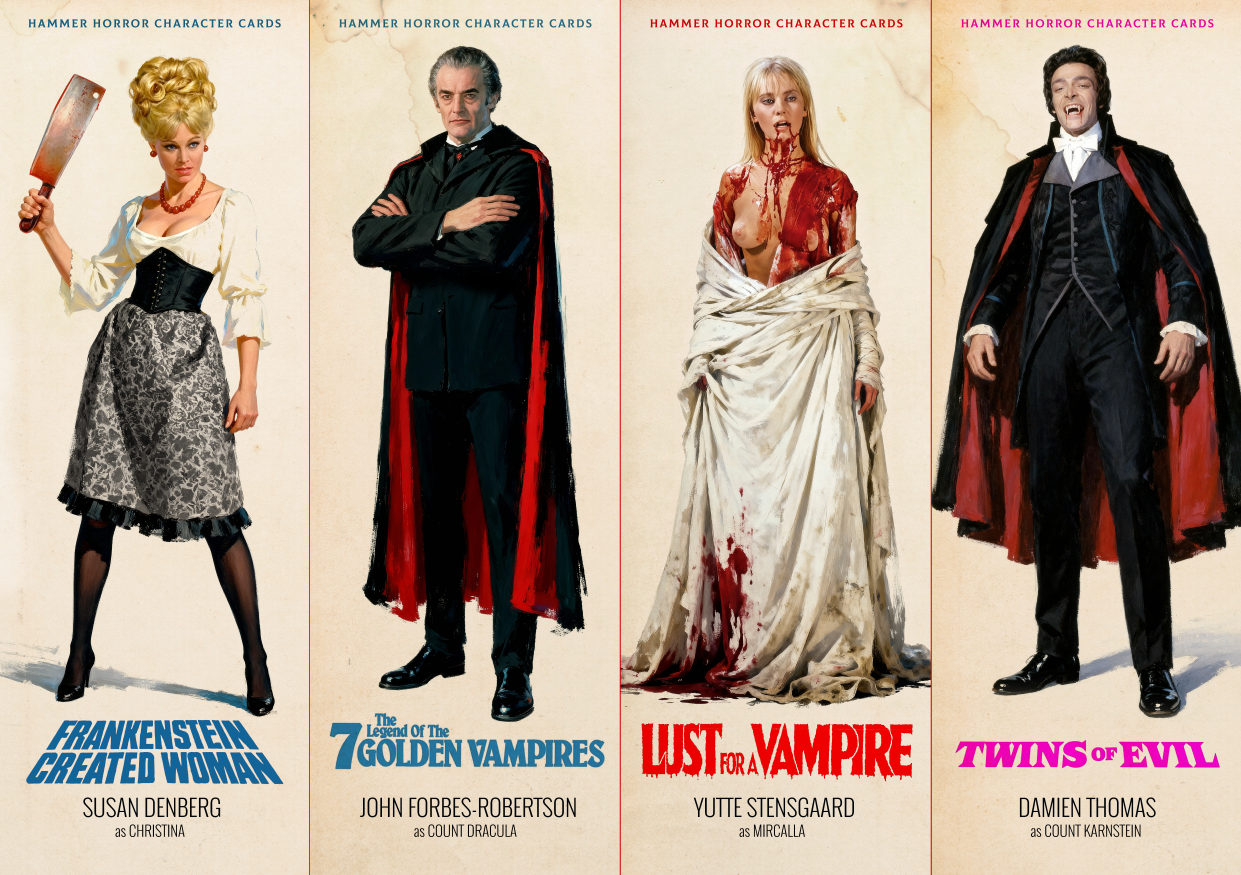 HAMMER HORROR set of 4 ART PRINTS / character cards film movie Dracula ...