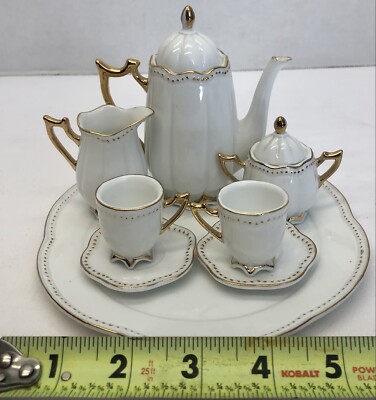 Vintage White Miniature China Tea Set Victorian Gold Trim Genmore Corp ...