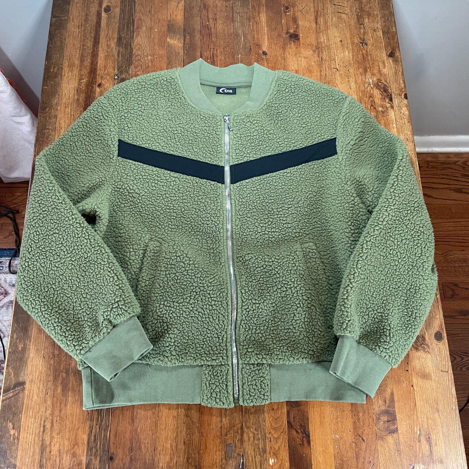 ZYIA ACTIVE Jacket Womens Large Green Black Sherpa Fleece Full Zip | eBay