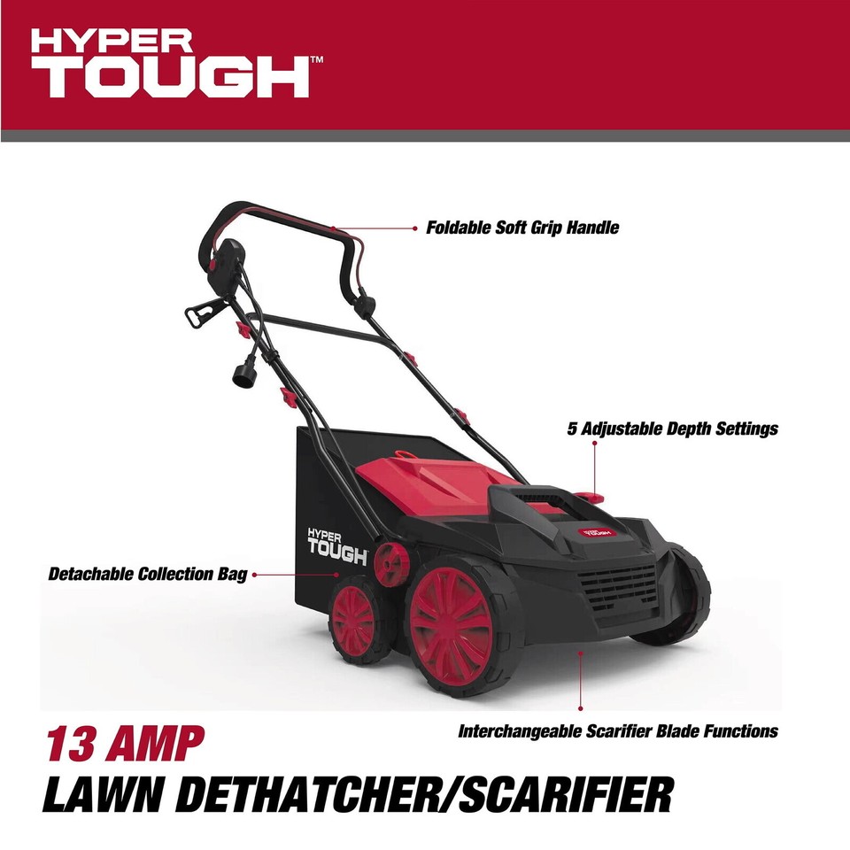 15" 13Amp Corded Electric Push Dethatcher/Scarifier Walk-Behind Lawn ...