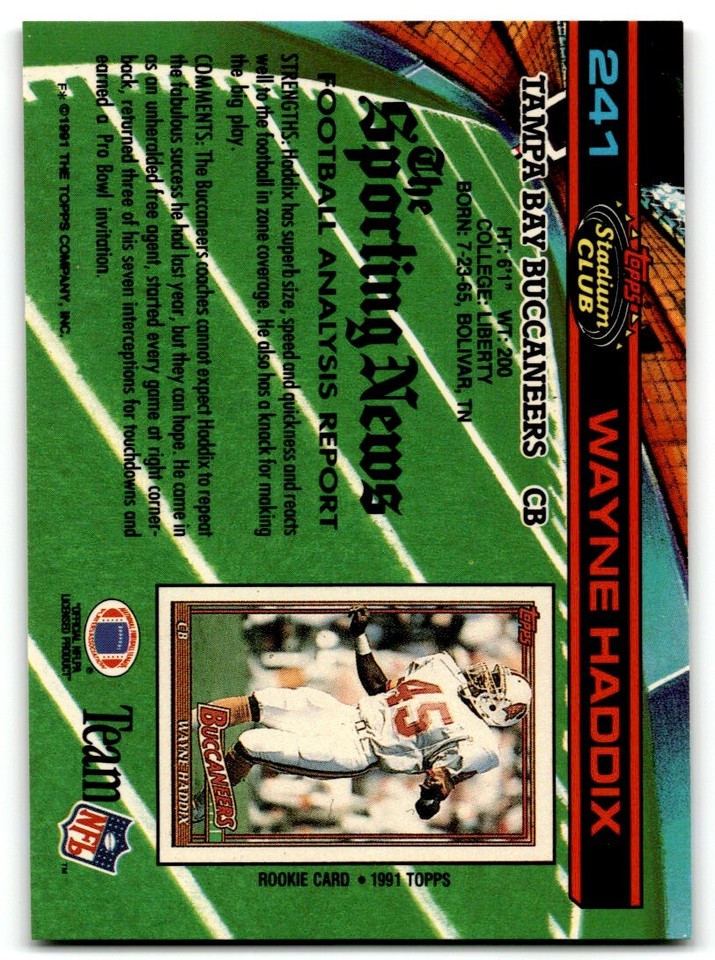 1991 Stadium Club Wayne Haddix Tampa Bay Buccaneers #241 | eBay