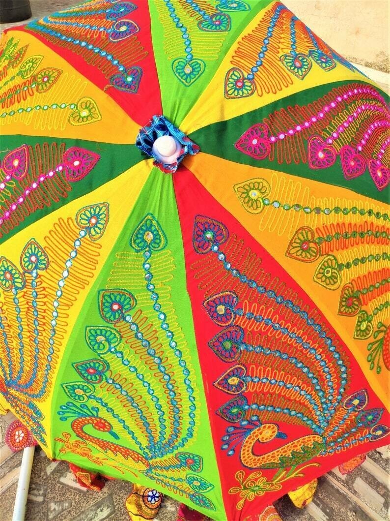 Indian Garden Parasols Elephant Sun Shade Patio Umbrella Embroidered | eBay