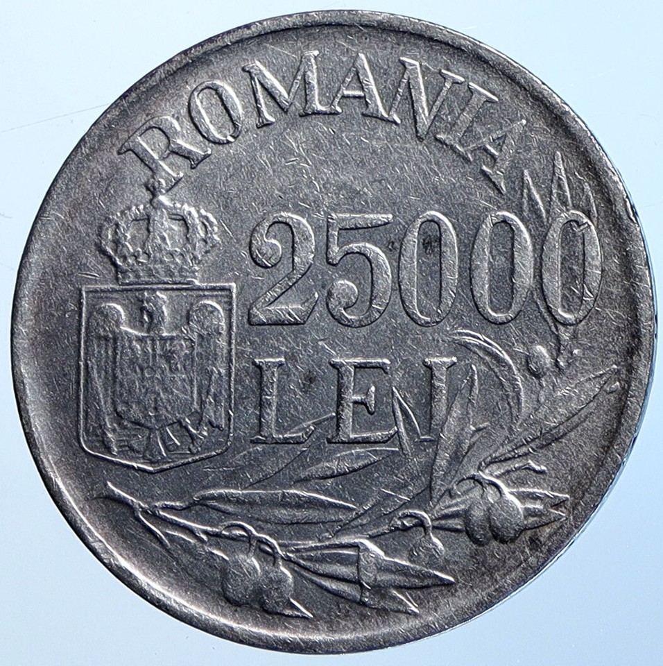 1946 ROMANIA King Michael I Shield OLD Silver 25000 Lei Romanian Coin ...