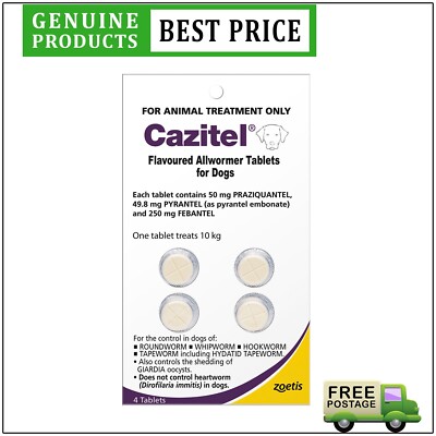 Cazitel For Dogs 10 Kg Flavoured Allwormer Purple 4 Tablets | eBay ...