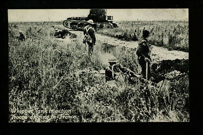 Military Postcard WWI Whipper Tank in Action American soldier in France ...