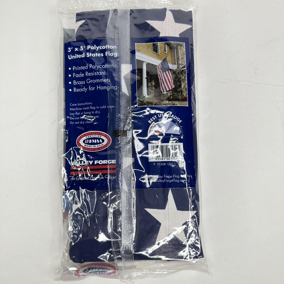 Valley Forge US American Flag 3x5 Printed Poly/Cotton Made In USA NIP ...
