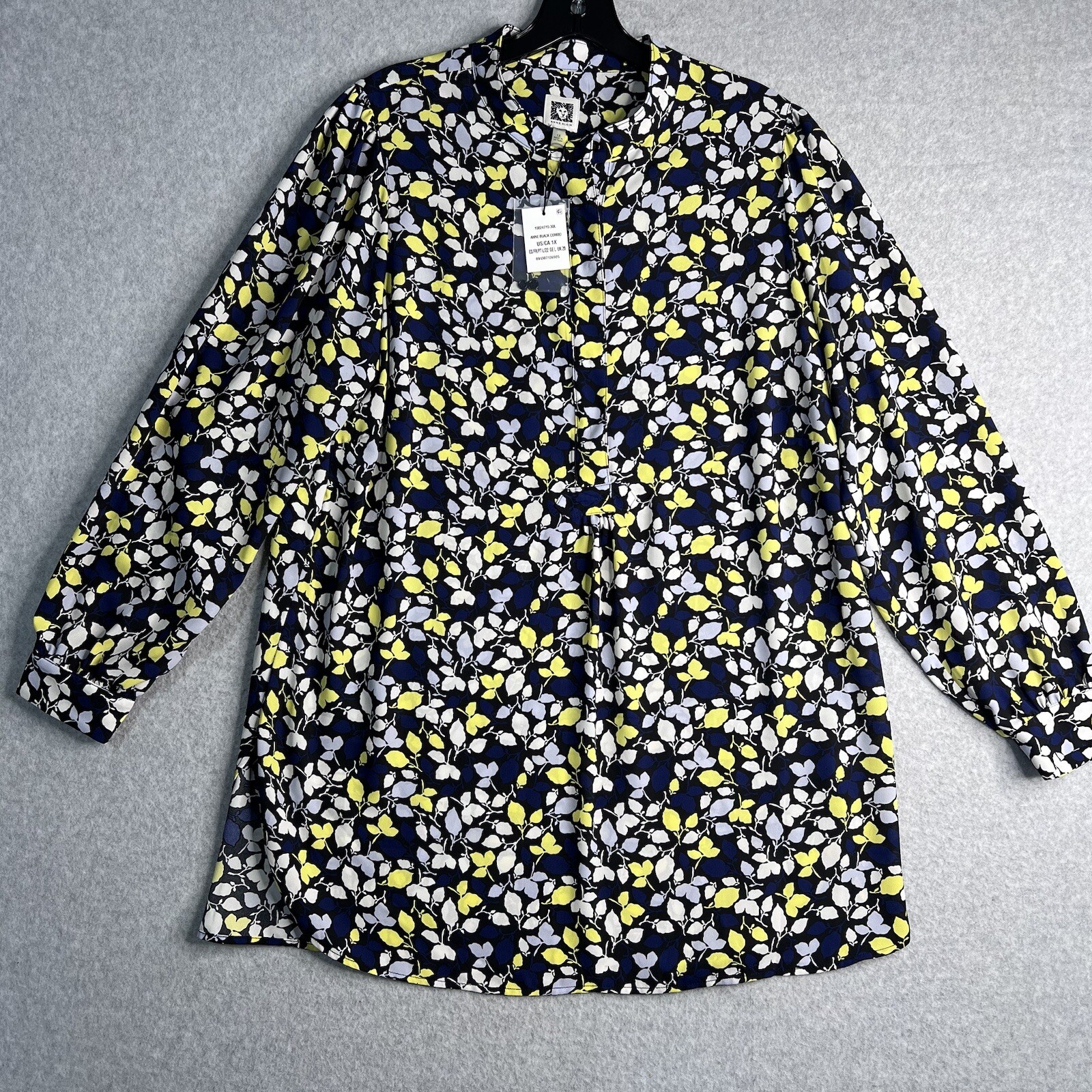 Anne Klein Top Women’s 1X Band Collar Long Sleeve 1/2 Button Up Blouse ...