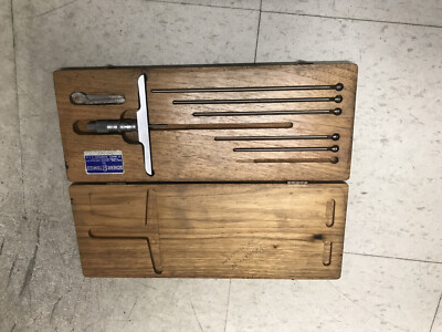 Vintage depth micrometer kit in wooden box | eBay