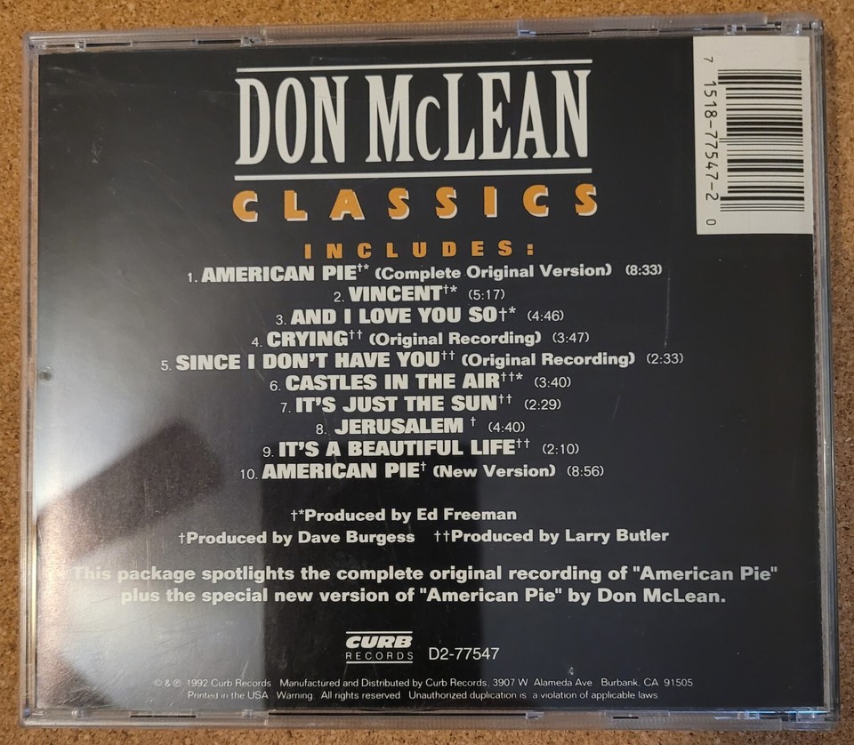 Classics by McLean, Don (CD, 2022) 715187754720| eBay