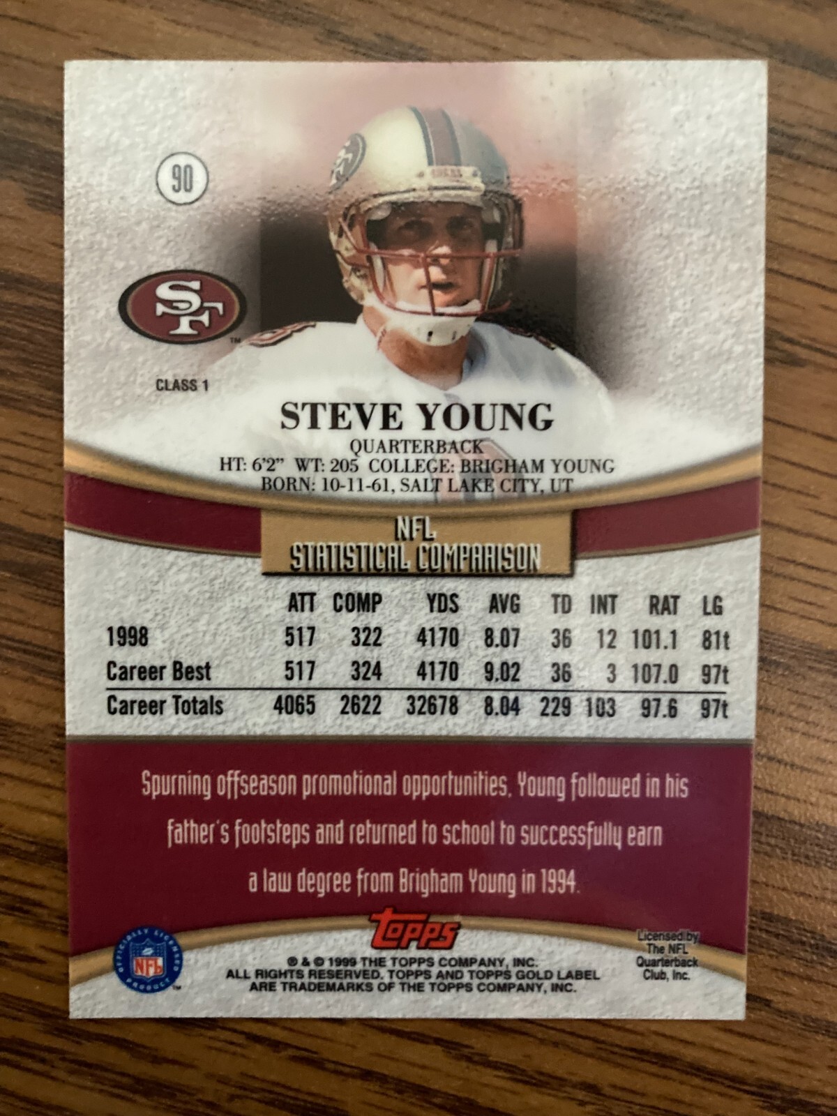 1999 Topps Gold Label - Class 1 #90 Steve Young for sale online | eBay