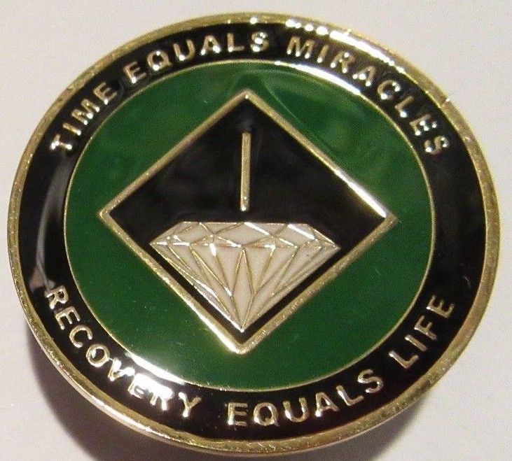 Narcotics Anonymous NA Green 1 Year Recovery Gold White Medallion Chip ...