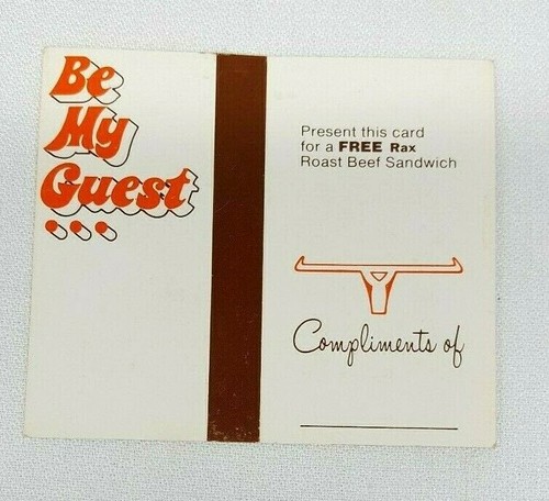 Vintage 1970's RAX Restaurant ROAST BEEF Sandwich Food Redemtion Card ...