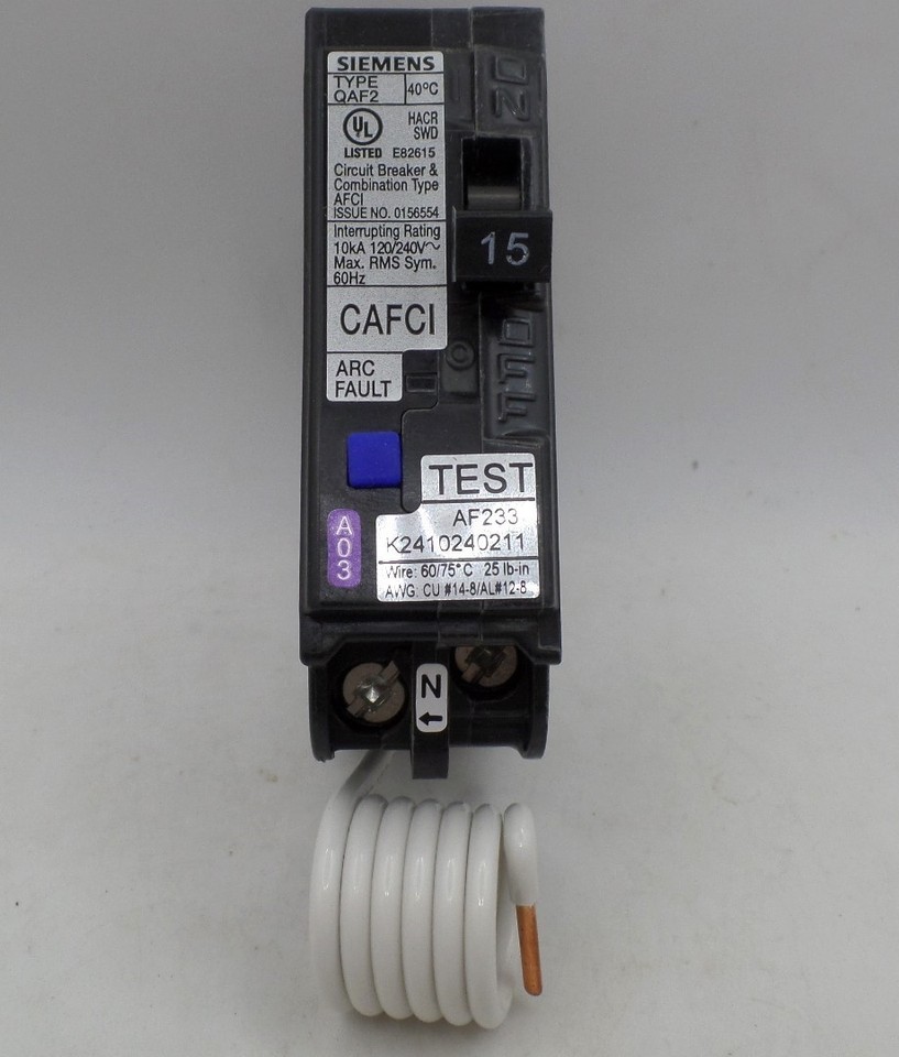 SIEMENS QA115AFC 15A 1P 120V TYPE QAF2 CAFCI PIGTAIL NEUTRAL CIRCUIT ...