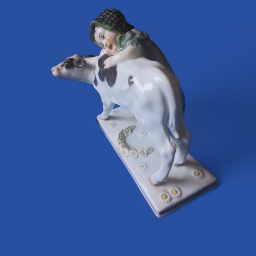 Antique Jugendstil Meissen Porcelain Girl w/ Cow Figurine Figure ...