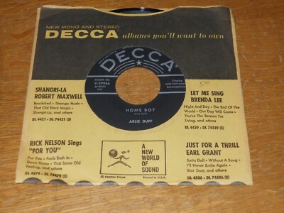 45RPM, ARLIE DUFF. HOME BOY / OH HOW I CRIED. VG+. | eBay