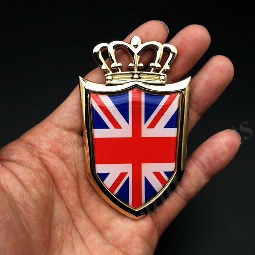 Metal Golden Union Jack UK Flag Crown Shield Car Emblem Badge Decal ...