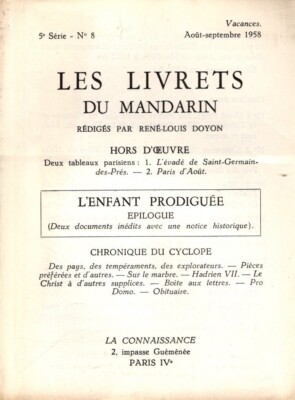 LES LIVRETS DU MANDARIN n°8 AOUT-SEPTEMBRE 1958 René-Louis Doyon | eBay