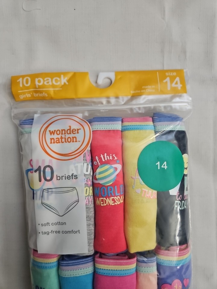Wonder Nation Girls Briefs, 10-Pack, Assorted, Size 14 | eBay