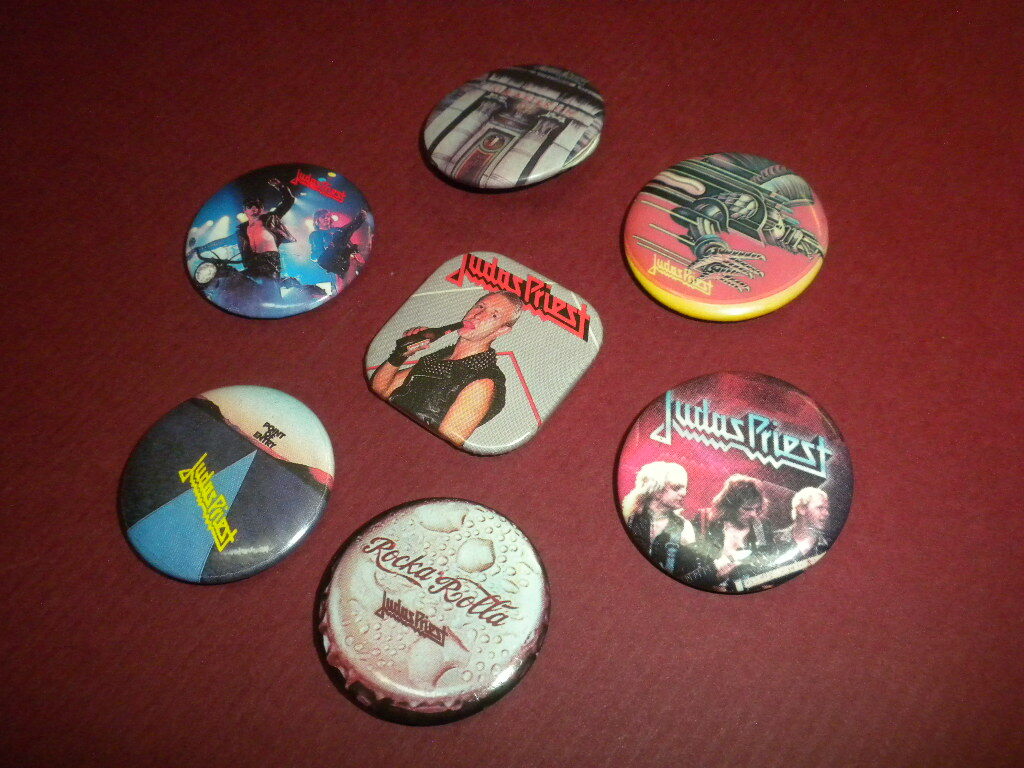 7 JUDAS PRIEST pins/pinbacks/buttons/badge heavy metal rock vintage LOT ...