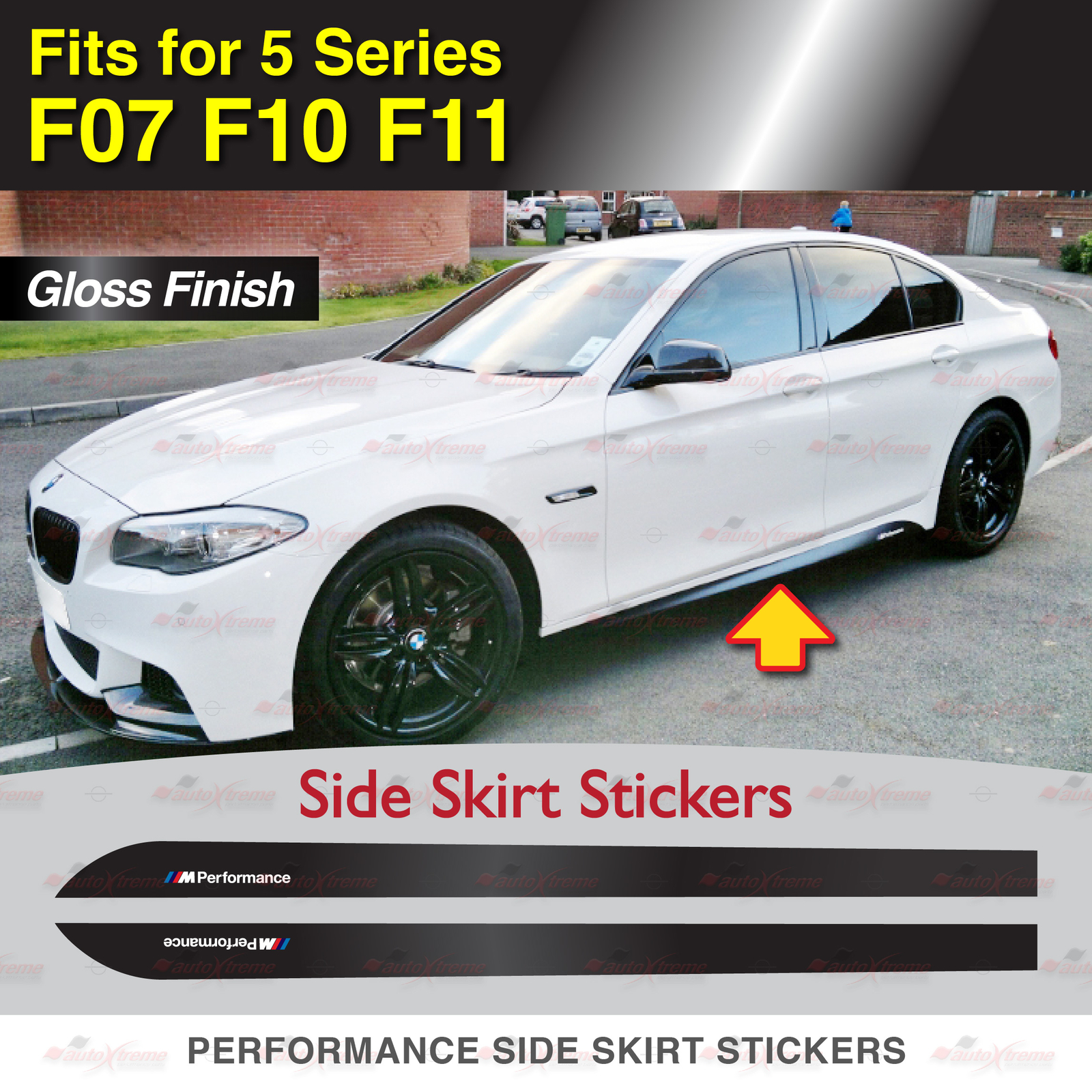 Racing Side Skirt Stripes GLOSS Vinyl Decals Stickers for BMW F07 F10 ...