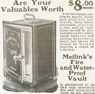 MEILINK'S FIRE & WATER PROOF VAULT Combination Lock Home Safe 1901 Vtg ...