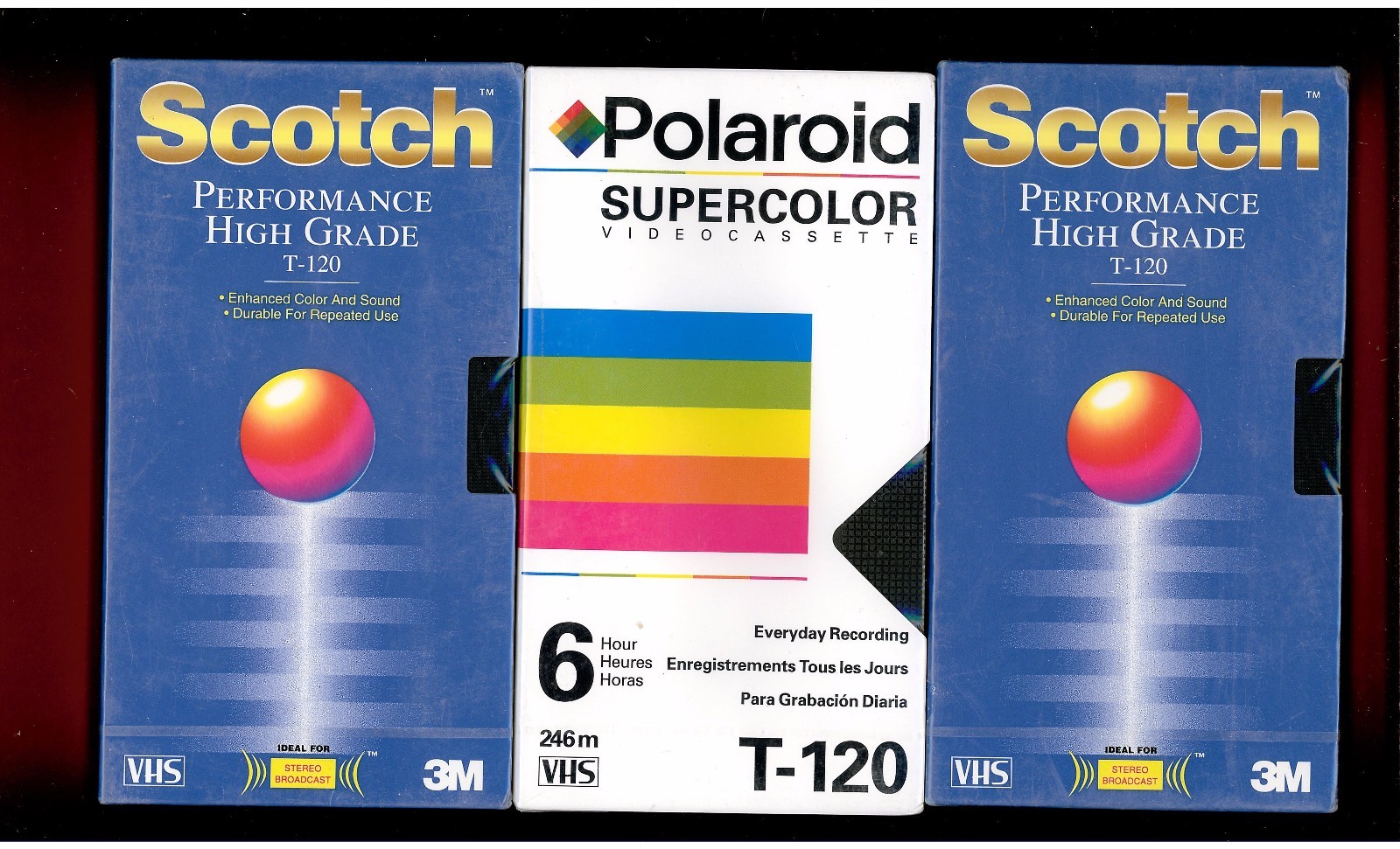 3 BLANK VHS TAPES, SEALED, 2 SCOTCH PERFORM HIGH GRADE, 1 POLAROID ...