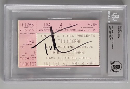 TIM MCGRAW SIGNED TICKET BECKETT BAS SLABBED COA COUNTY MUSIC ...