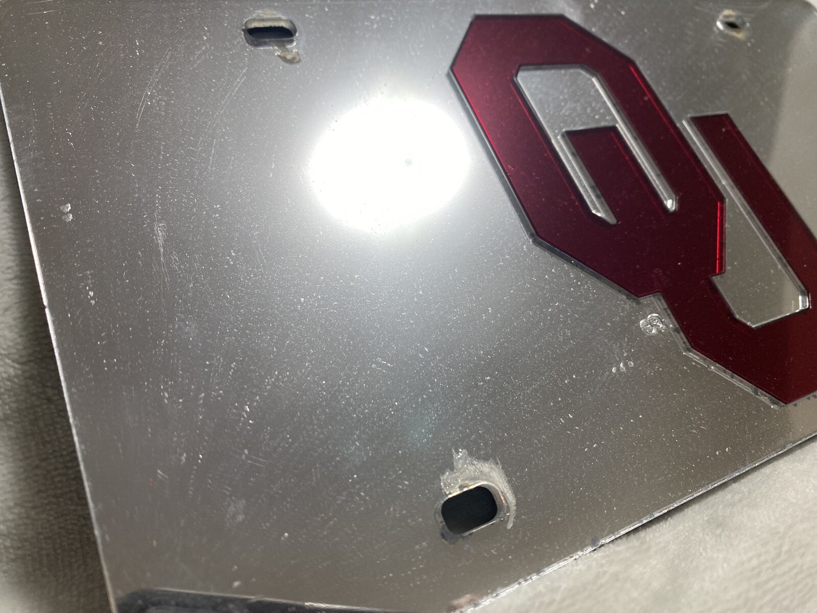 OU UNIVERSITY OF OKLAHOMA Sooners Silver-Red Mirrored License Plate ...