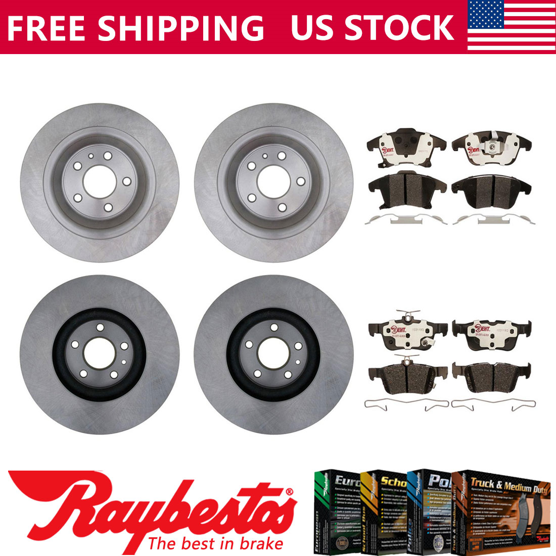 For 2017-2018 Ford Fusion Front Rear Brake Rotors & Hybrid Brake Pads ...