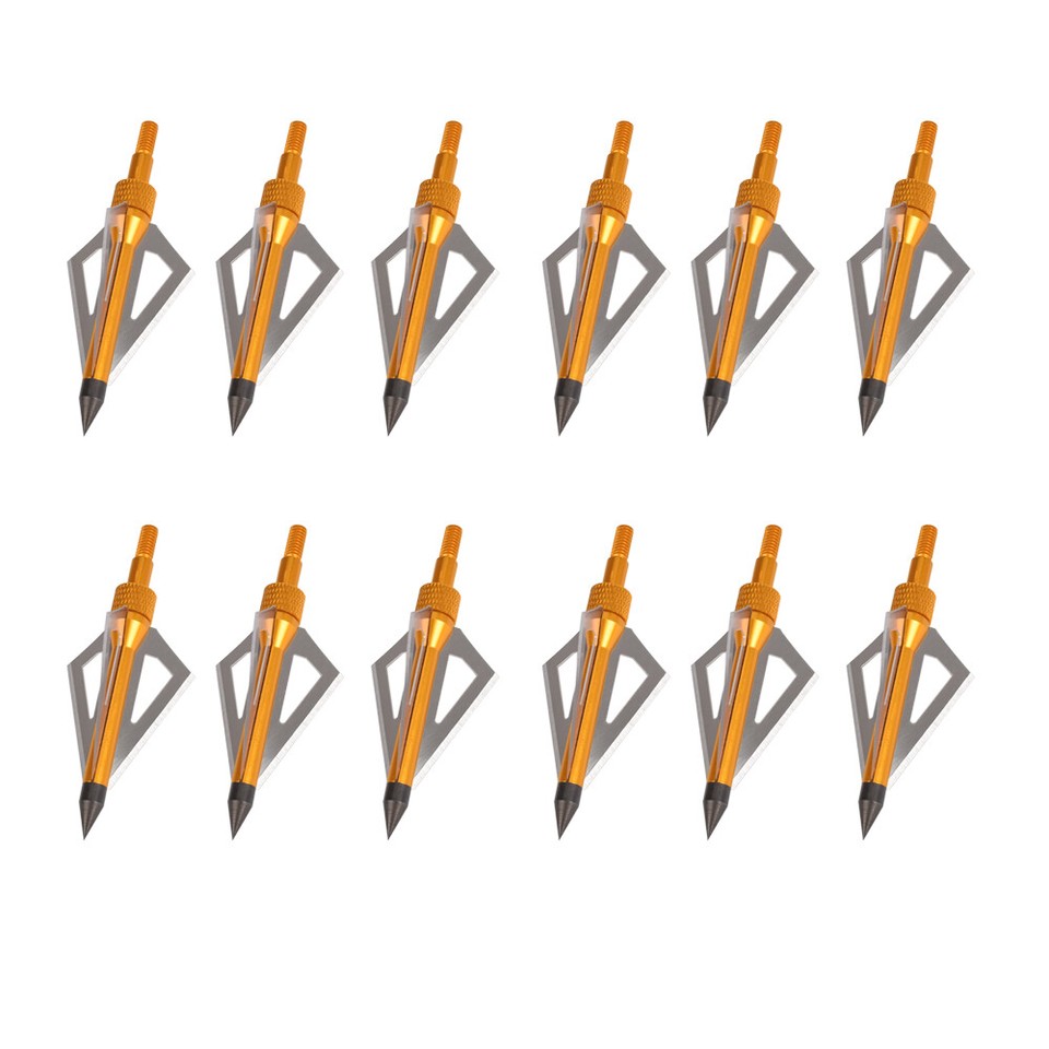 12Pcs Archery Broadheads 100 grain 3-blade hunting Arrow Heads Screw ...