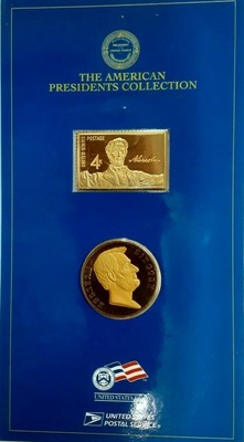 USPS Presidents Collection .999 Fine Silver Gold Plated Stamp/Medal A ...